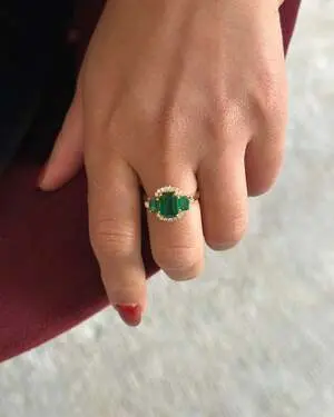 Goshwara Emerald & Diamond G-one Tri-stone Ring