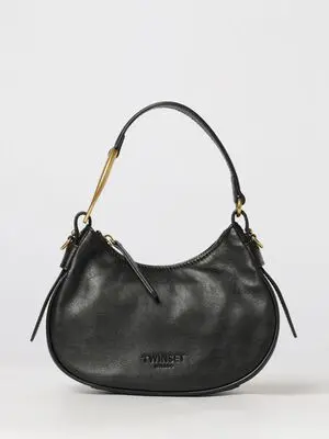 TWINSET Leather Hobo Bag With Tassels And Metal Ring - Black