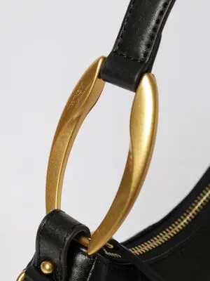 TWINSET Leather Hobo Bag With Tassels And Metal Ring - Black