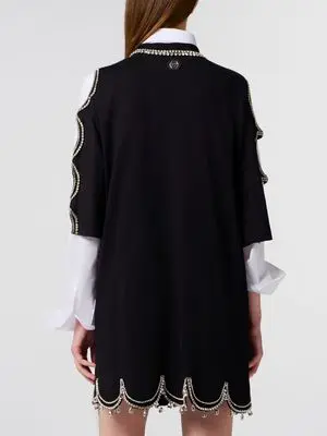 Philipp Plein Cut-out Cotton Sheath Mini Dress With Rhinestones