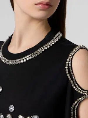 Philipp Plein Cut-out Cotton Sheath Mini Dress With Rhinestones