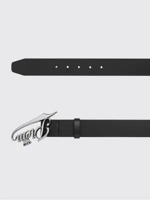 Philipp Plein Calfskin Leather Belt With Metallic Logo Plaque