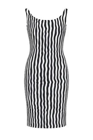CONQUISTA Dark Navy & White Wavy Stripe Bodycon Dress In Jersey