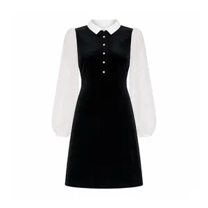 YUMI Velvet Mini Dress With Contrast Sleeves - Black