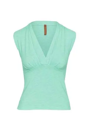 CONQUISTA Deep V-neck Sleeveless Top In Stretch Viscose Flama Jersey - Green