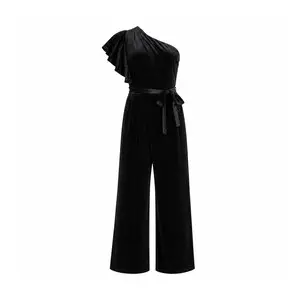 YUMI One Shoulder Velvet Jumpsuit