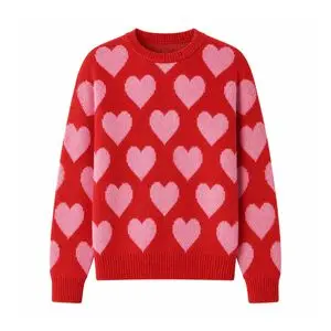 YUMI Pink Heart Intarsia Relaxed Jumper - Red