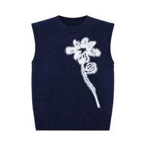 YUMI Navy Knitted Flower Sleeveless Jumper Vest - Blue