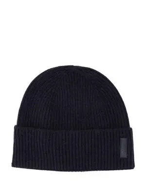 Giorgio Armani Cashmere Beanie Hat With Logo Label - Blue