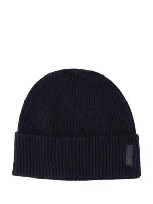 Giorgio Armani Cashmere Beanie Hat With Logo Label - Blue