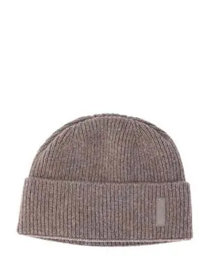 Giorgio Armani Cashmere Ribbed Knit Beanie Hat - Cream