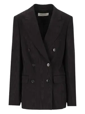 Dries Van Noten DRIES VAN NOTEN Barrysta Moiré Double-Breasted Blazer Black