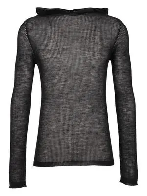 Rick Owens Ribbed Cashmere Hooded Pullover - Black