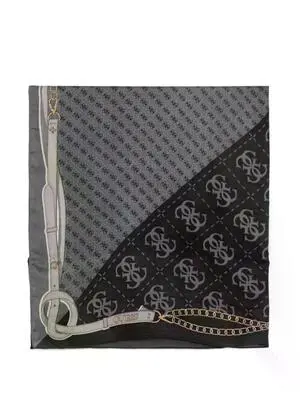 Guess Logo-print Belt-print Scarf - Black