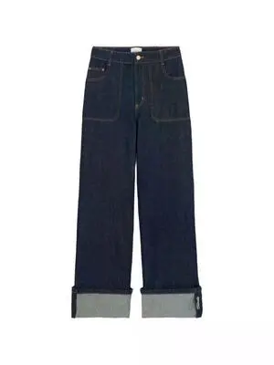 Claudie Pierlot Wide-leg Jeans Embroidered Cuffs - Blue
