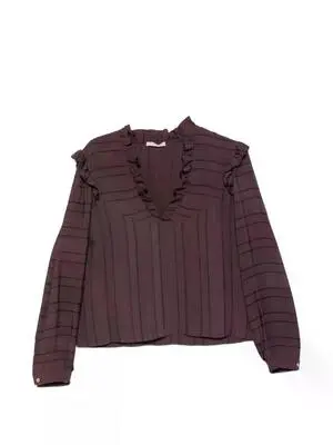 KRISTINA TI Ruffled Striped Blouse - Brown