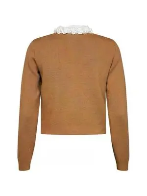 SELF-PORTRAIT Embellished Ruffled-collar Cardigan - Brown