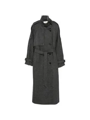 GESTUZ Herringbone Belted Coat - Grey