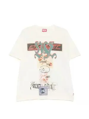 DIESEL® Graphic-print Stud-embellished T-shirt Neutrals