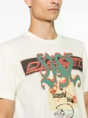 DIESEL® Graphic-print Stud-embellished T-shirt - Neutrals
