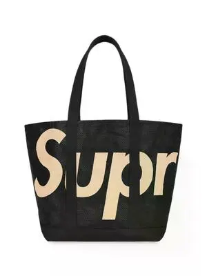 Supreme Logo-print Raffia Tote Bag - Black