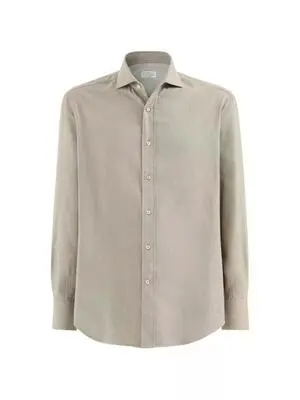 Brunello Cucinelli Stretch Cotton Chevron Flannel Shirt With Spread Collar