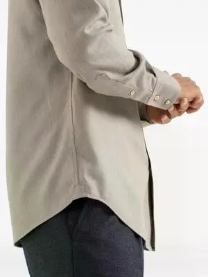 Brunello Cucinelli Stretch Cotton Chevron Flannel Shirt With Spread Collar
