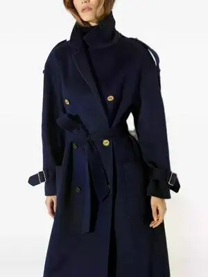 Elisabetta Franchi Wool Double-breasted Belted Coat - Blue