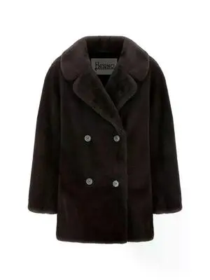 Herno Double-breasted Faux-fur Peacoat - Brown