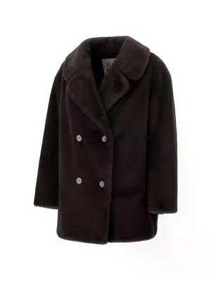 Herno Double-breasted Faux-fur Peacoat - Brown