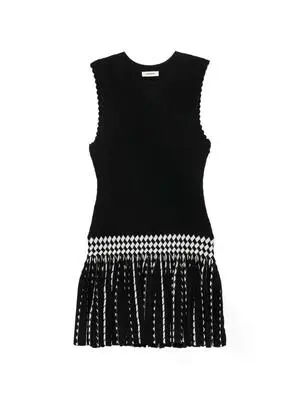 Sandro Checked Pleated Knitted Mini Dress