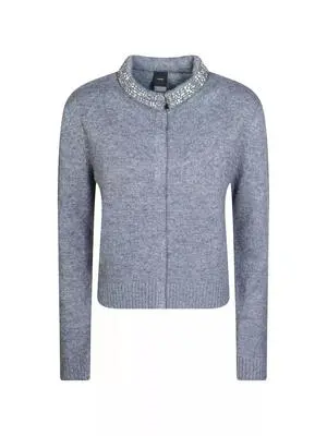 Pinko Crystal-embellished Wool-blend Cardigan - Grey