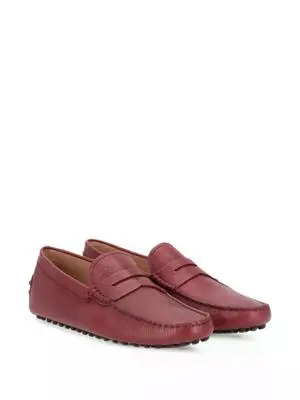 TOD'S Pebbled Leather Loafers - Red