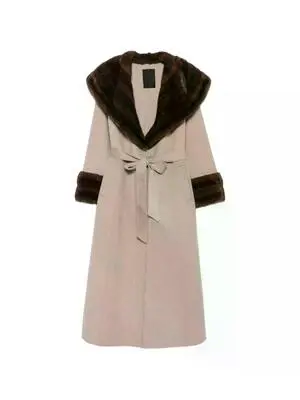 LISKA Fur-trim Belted Coat - Neutrals