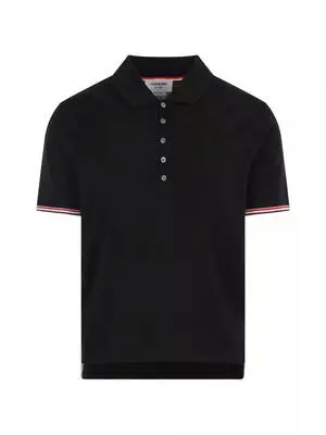 Thom Browne Tricolour-trim Wool Polo Shirt - Black