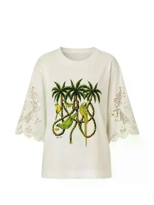 Farm Rio Ropes And Birds Richelieu Embroidered T-shirt - Neutrals