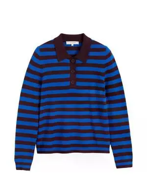 Chinti & Parker Striped Collared Sweater - Blue
