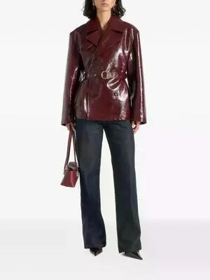Manière De Voir Whitney In Wine Patent Belted Trench Jacket - Red
