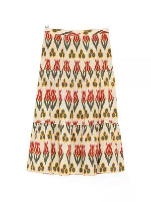 Red Valentino Gathered-print Midi Skirt - Neutrals