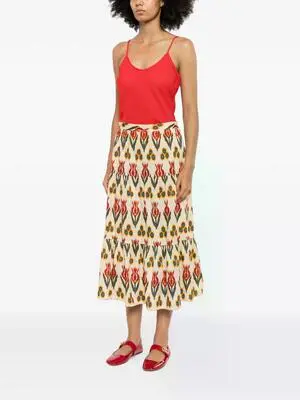 Red Valentino Gathered-print Midi Skirt