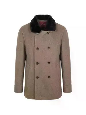 MONTECORE Double-breasted Faux-fur Collar Coat - Neutrals