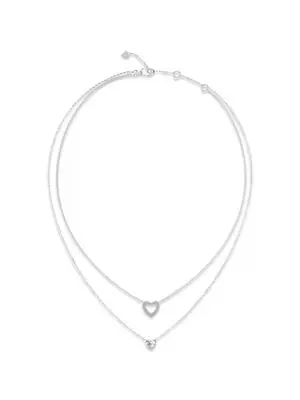 Guess Double-layered Heart-pendant Necklace - Silver