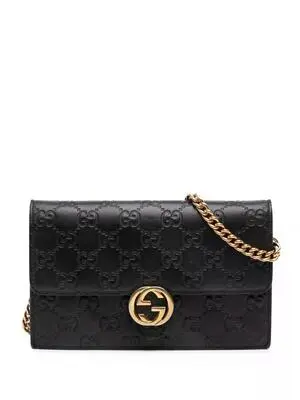 Gucci 2000-2015 Guccissima Interlocking G Wallet On Chain Crossbody Bag - Black