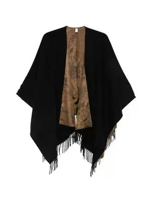 FERRAGAMO Floral-print Fringed Cape - Black