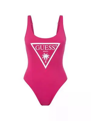 Guess Logo-print Scoop-neck Swimsuit - Pink