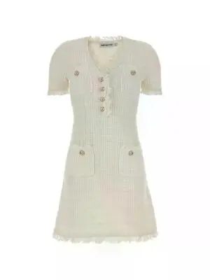 SELF-PORTRAIT Bouclé-knit Frayed Mini Dress - Neutrals