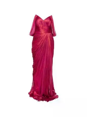 IRIS SERBAN Ganya Ruched Off-shoulder Gown - Pink