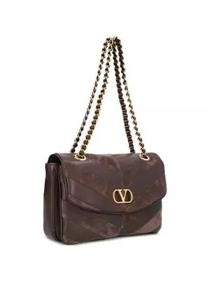 Valentino Garavani Djuna Medium Chain Bag In Suede And Nappa With Chevron-pattern