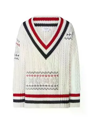 Thom Browne Merino-wool Fair Isle Cable-knit Pullover - Neutrals