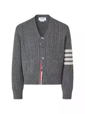Thom Browne Merino Wool 4-bar Intarsia Anchor Cardigan - Grey